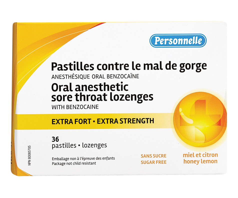 Oral anesthetic sore throat lozenges with Benzocaine, Honey Lemon, 36 ...