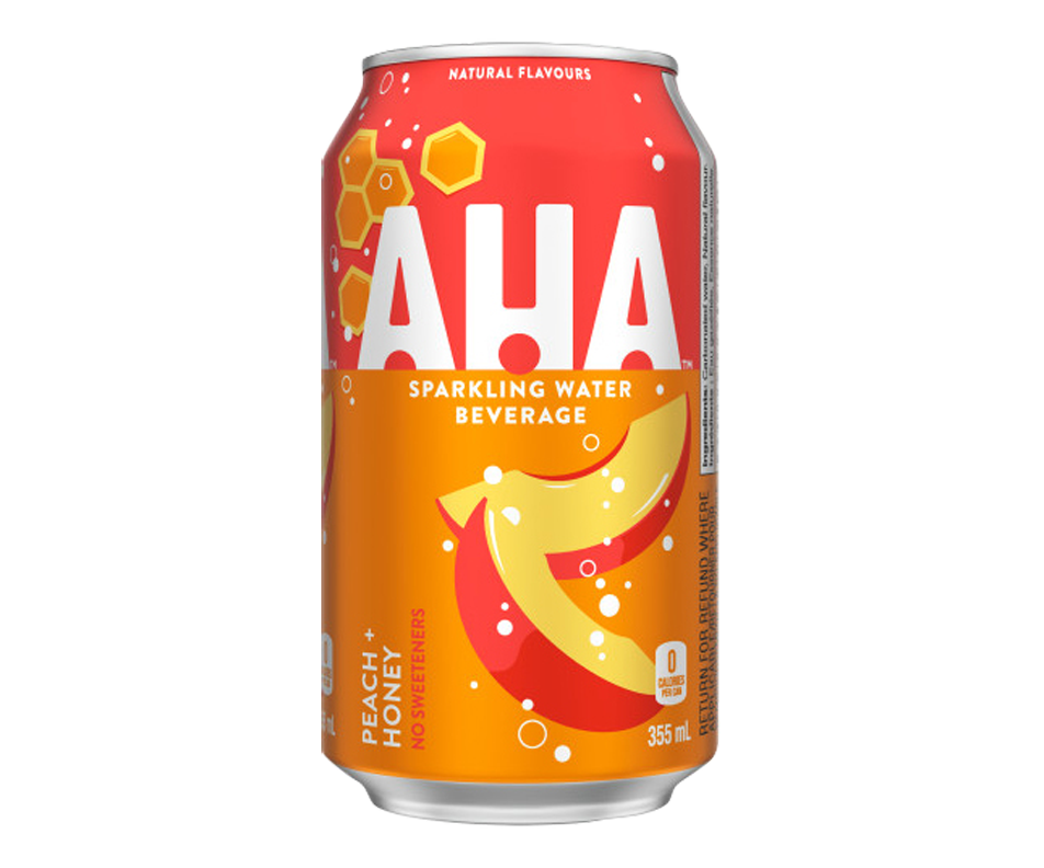 Sparkling Water Beverage, Peach + Honey, 355 ml – AHA : Fruit-flavoured drink | Jean Coutu