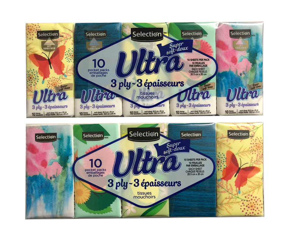 3-Ply Pocket Tissues, 10 units – Selection : Facial tissue | Jean Coutu