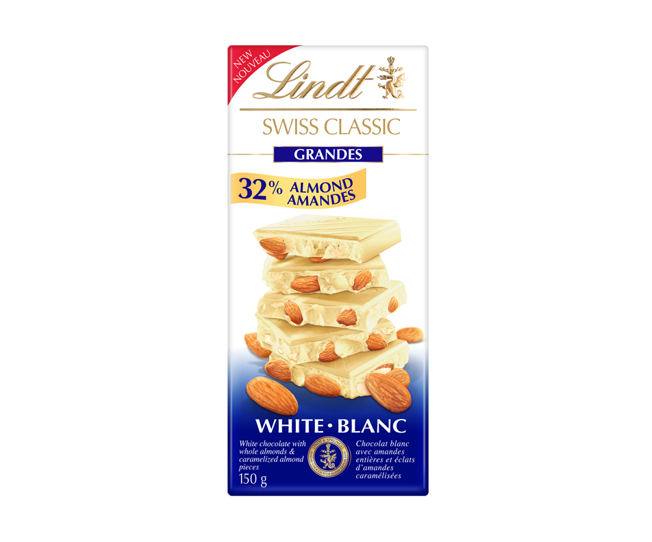 Lindt Swiss Classic Bar Grand White Almond, 150 g – Lindt : Family size ...