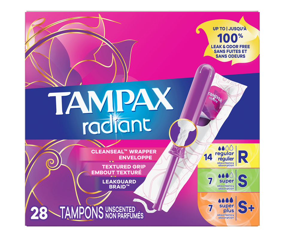 Radiant Tampons Trio Pack, Unscented, 28 units – Tampax : Tampon | Jean ...