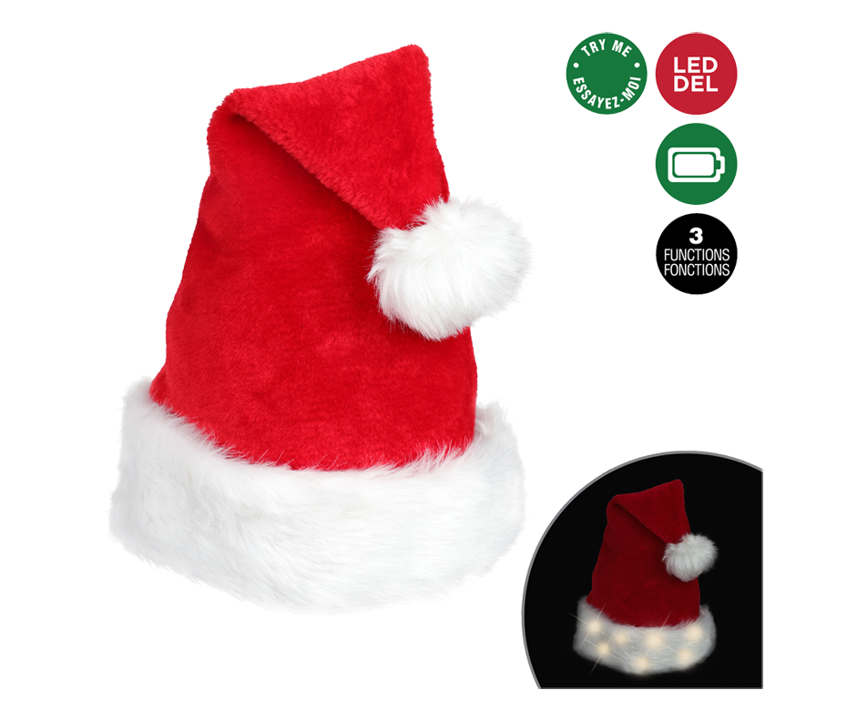 Light Up Plush Santa Claus Hat, Red & White, 1 unit – Danson Decor ...