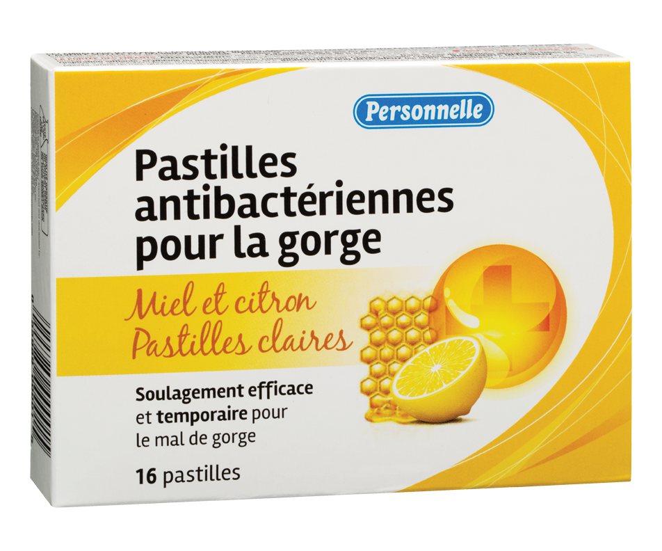 Pastilles antibactériennes pour la gorge, miel et citron, 16 unités ...