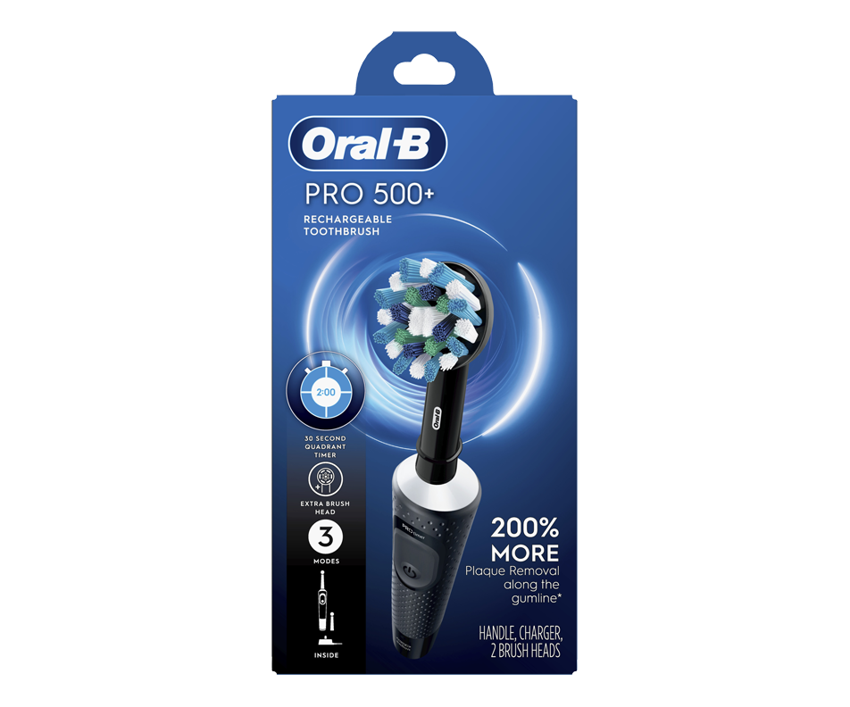 Oral-B Pro 500+ brosse à dents électrique rechargeable, noire, 1 unité – Oral-B : Brosse à dents ...