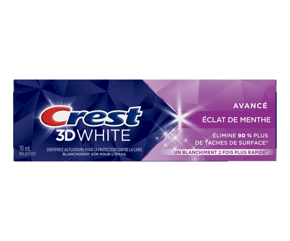 3D White avancé dentifrice blanchissant, éclat de menthe, 70 ml – Crest ...