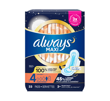 Maxi serviettes de nuit avec ailes, taille 4, 33 unités – Always ...